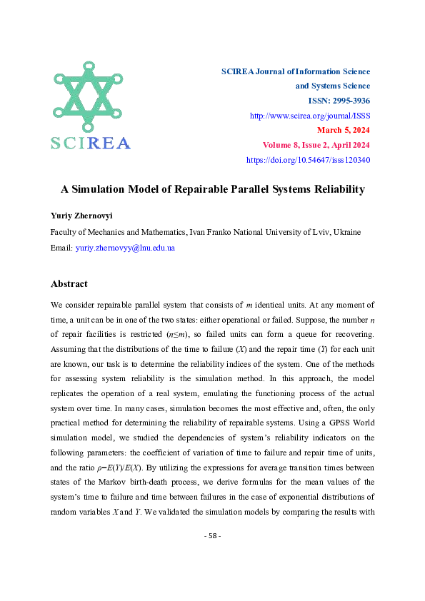(PDF) A Simulation Model of Repairable Parallel Systems Reliability