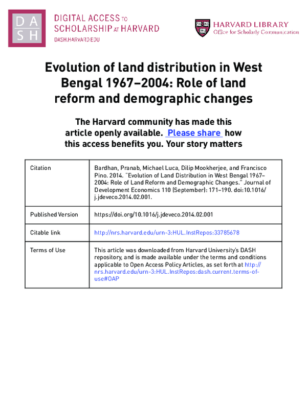 (PDF) Evolution of land distribution in West Bengal 1967–2004: Role of ...