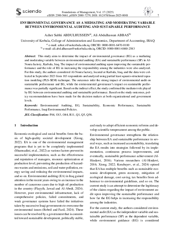 (PDF) ENVIRONMENTAL GOVERNANCE AS A MEDIATING AND MODERATING VARIABLE ...