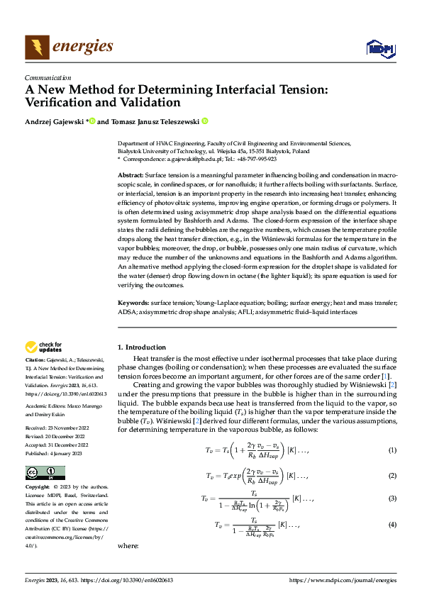 (PDF) A New Method for Determining Interfacial Tension: Verification and Validation