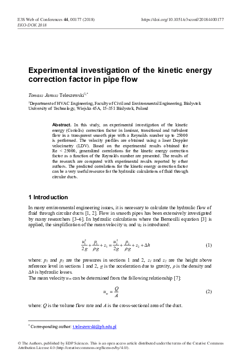 (PDF) Experimental investigation of the kinetic energy correction ...