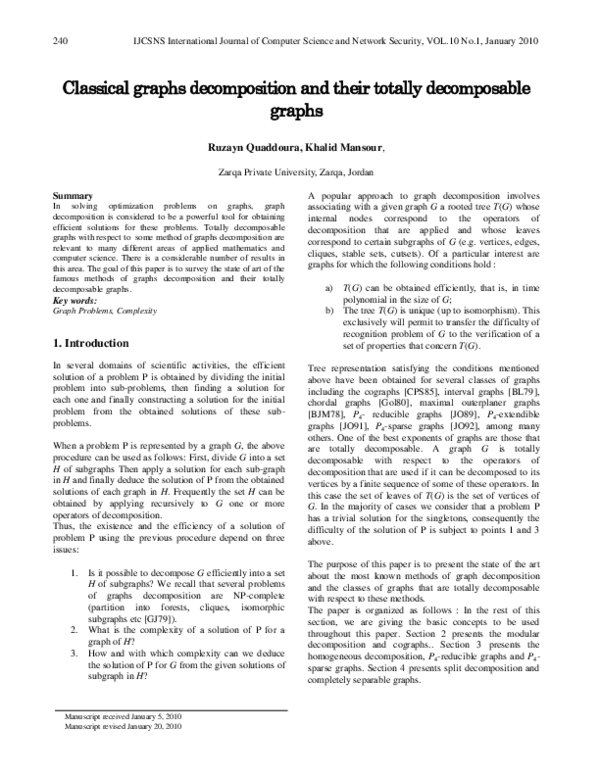 (PDF) Classical graphs decomposition and their totally decomposable graphs