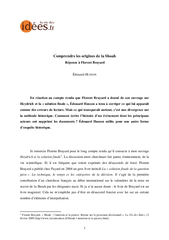 (PDF) Comprendre les origines de la Shoah