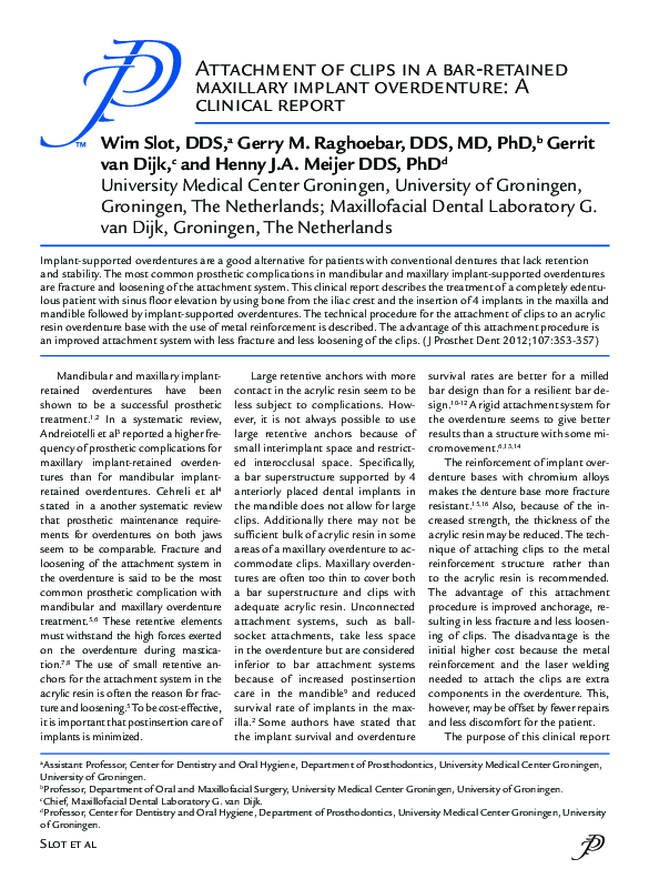 (PDF) Attachment of clips in a bar-retained maxillary implant ...