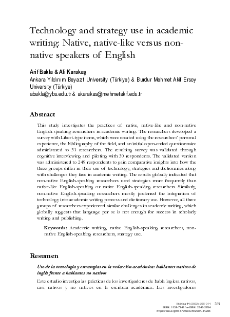 (PDF) Technology and strategy use in academic writing: Native, native ...