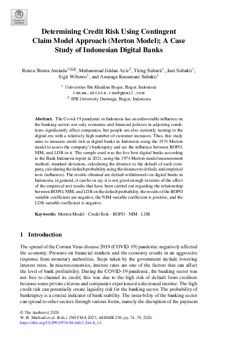 (PDF) Determining Credit Risk Using Contingent Claim Model Approach ...