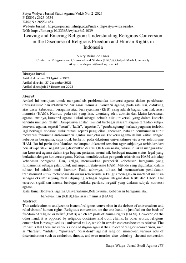 (PDF) Leaving and Entering Religion:Understanding Religious Conversion ...