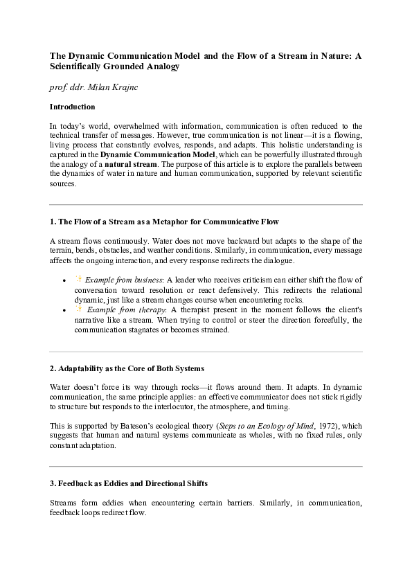 (PDF) The Dynamic Communication Model and the Flow of a Stream in Nature: A Scientifically ...