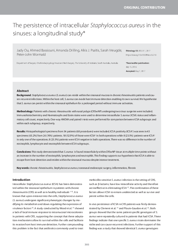 (PDF) The persistence of intracellular Staphylococcus aureus in the ...