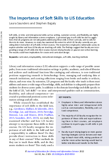 (PDF) The Importance of Soft Skills to LIS Education