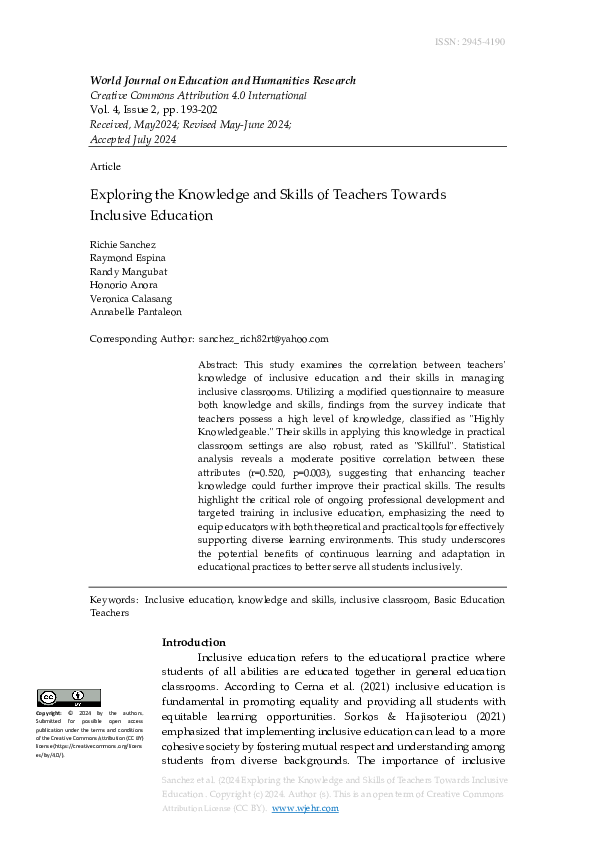 (PDF) Exploring the Knowledge and Skills of Teachers Towards Inclusive Education