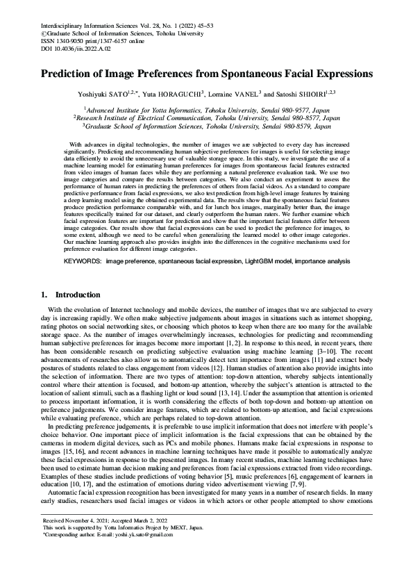 (PDF) Prediction of Image Preferences from Spontaneous Facial Expressions