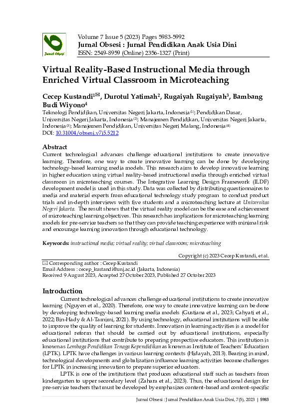 (PDF) Virtual Reality-Based Instructional Media through Enriched Virtual Classroom in Microteaching