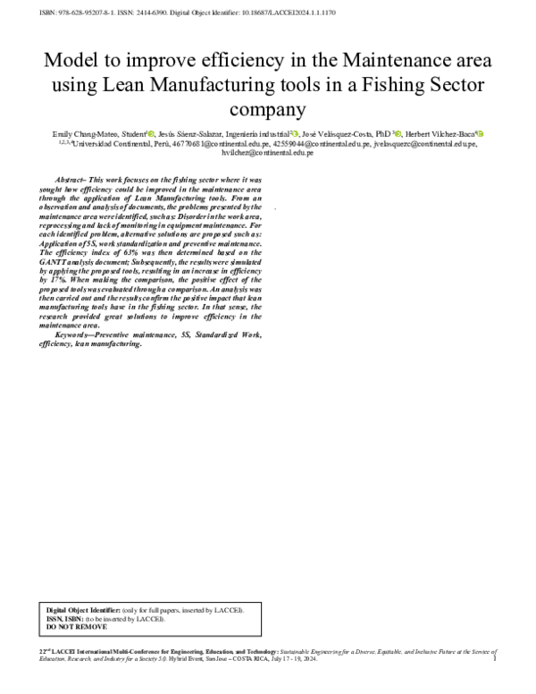 (PDF) Model to improve efficiency in the Maintenance area using Lean ...