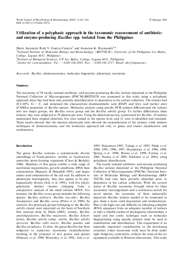 (PDF) Utilization of a polyphasic approach in the taxonomic ...