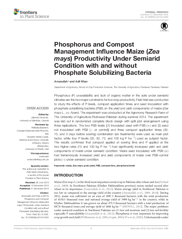 (PDF) Phosphorus and Compost Management Influence Maize (Zea mays ...