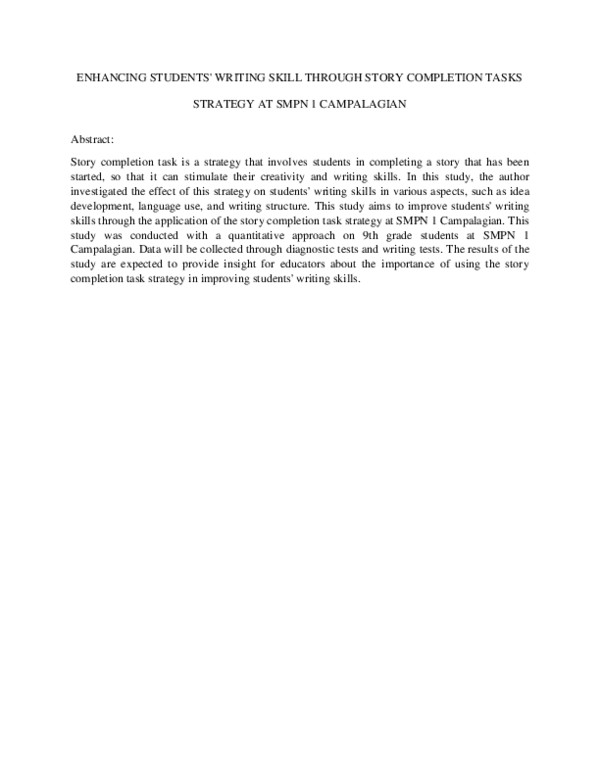 (PDF) ENHANCING STUDENTS WRITING SKILL THROUGH STORY COMPLETION TASKS STRATEGY AT SMPN 1 CAMPALAGIAN
