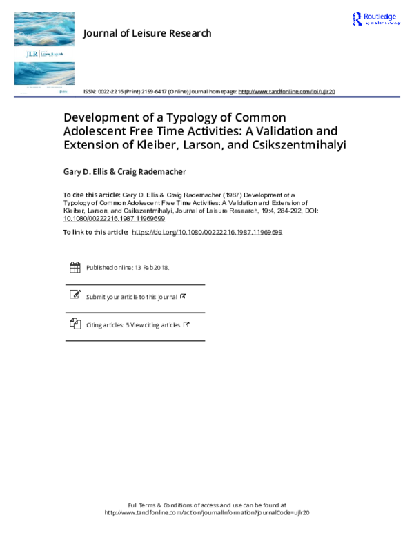 (PDF) Development of a Typology of Common Adolescent Free Time ...