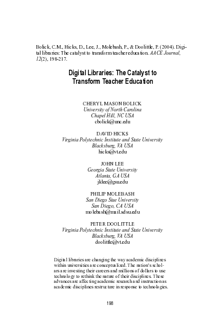 Digital libraries: The catalyst to transform teacher education