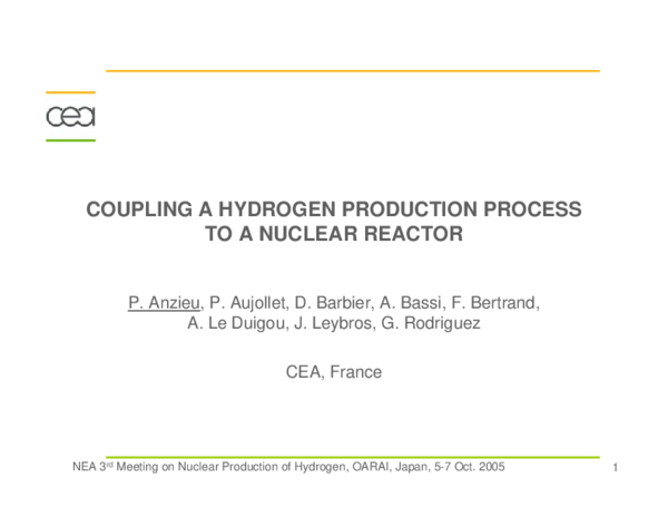 (PDF) Coupling a hydrogen production process to a nuclear reactor