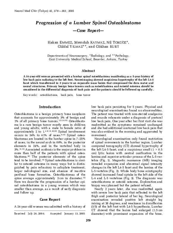 (PDF) Progression of a Lumbar Spinal Osteoblastoma-Case Report