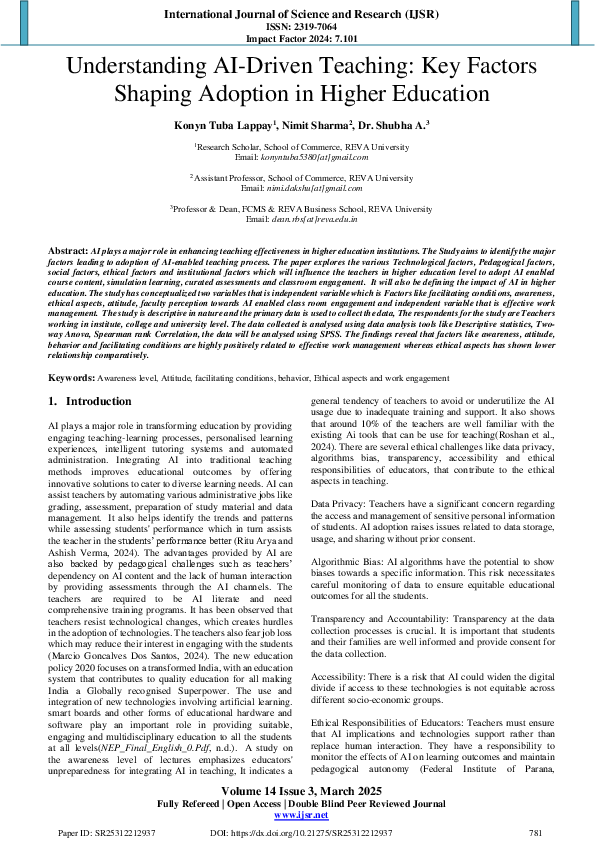 (PDF) Understanding AI-Driven Teaching: Key Factors Shaping Adoption in ...