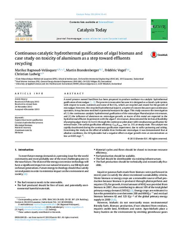 (PDF) Continuous catalytic hydrothermal gasification of algal biomass ...