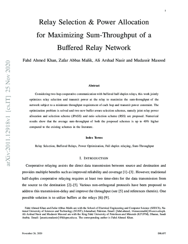 (PDF) Relay Selection & Power Allocation for Maximizing Sum-Throughput of a Buffered Relay Network