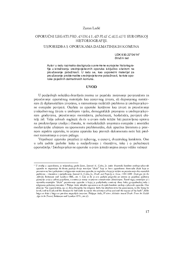 (PDF) Legacies pro anima and ad pias causas in European historiography ...