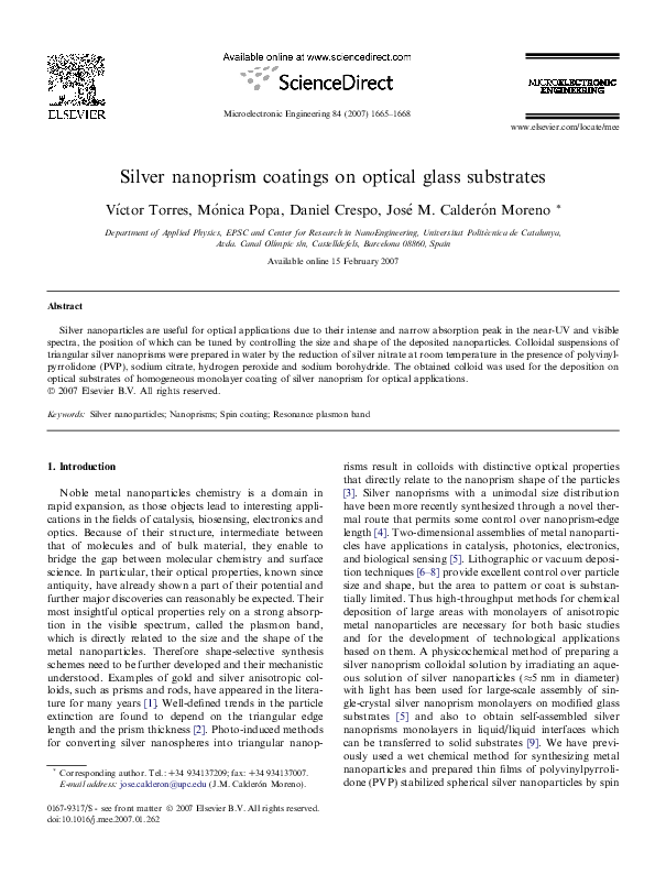 (PDF) Silver nanoprism coatings on optical glass substrates