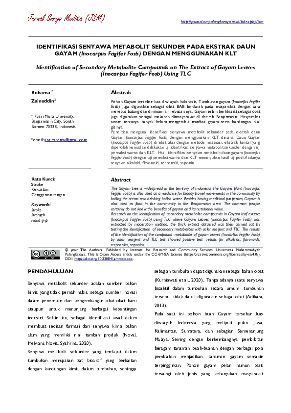 (PDF) Identifikasi Senyawa Metabolit Sekunder pada Ekstrak Daun Gayam (Inocarpus Fagifer Fosb ...