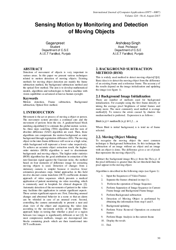 (PDF) Sensing Motion by Monitoring and Detection of Moving Objects