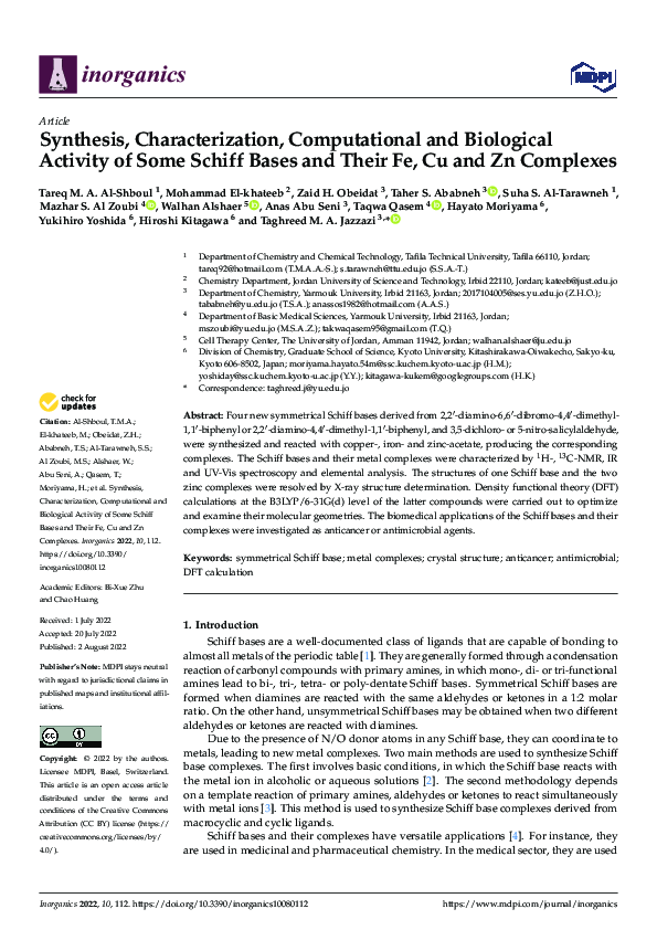 (PDF) Synthesis, Characterization, Computational and Biological Activity of Some Schiff Bases ...