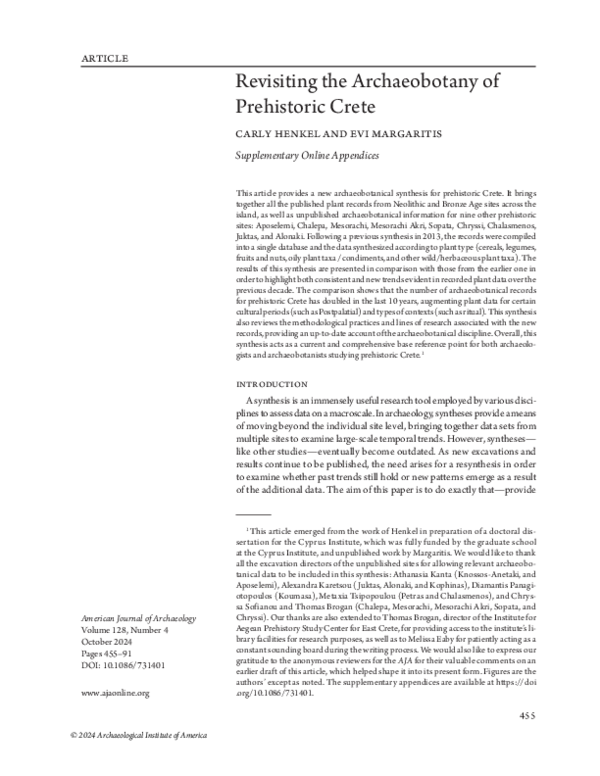(PDF) Revisiting the Archaeobotany of Prehistoric Crete