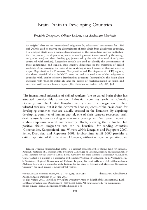 (PDF) Brain Drain in Developing Countries