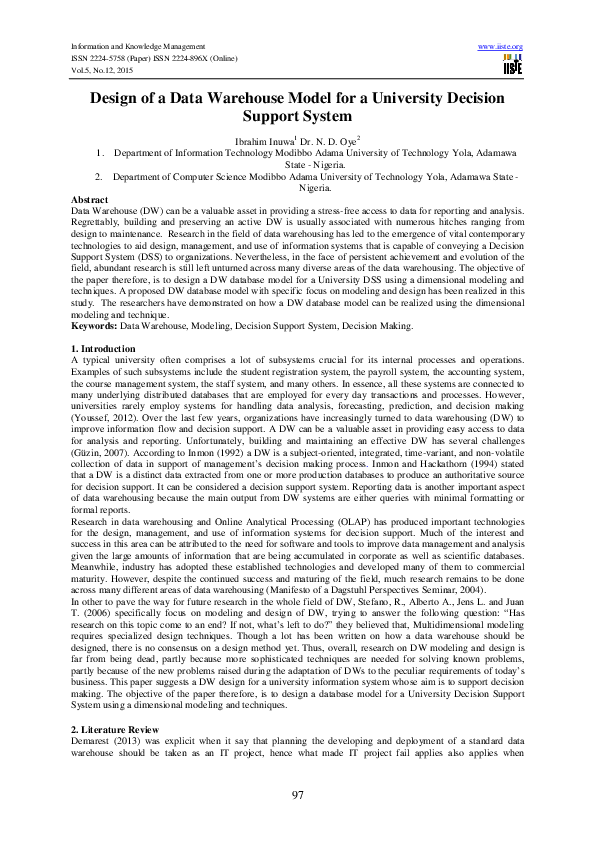(PDF) Design of a Data Warehouse Model for a University Decision ...