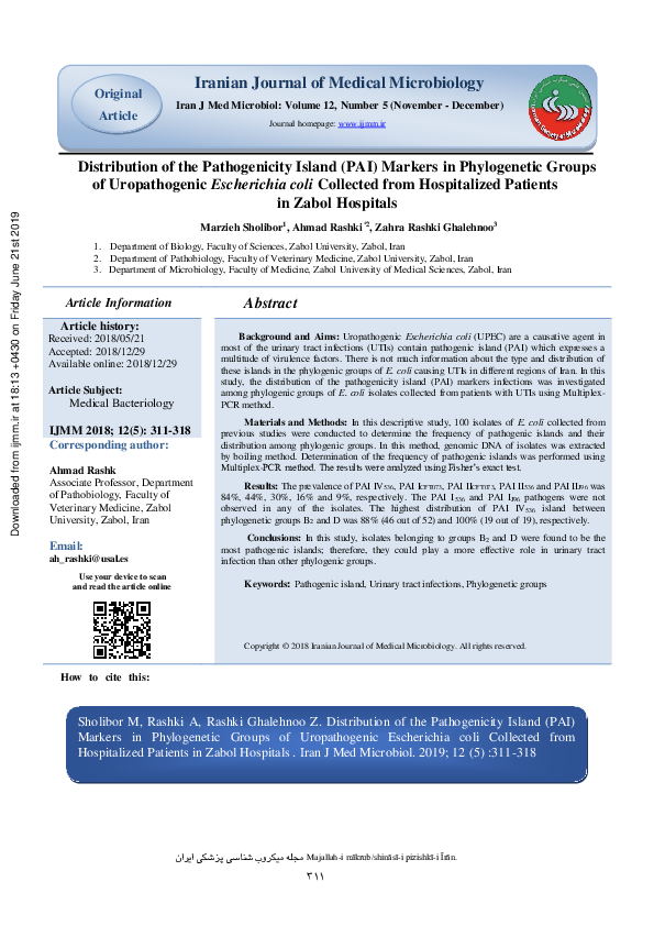 (PDF) Distribution of the Pathogenicity Island (PAI) Markers in ...