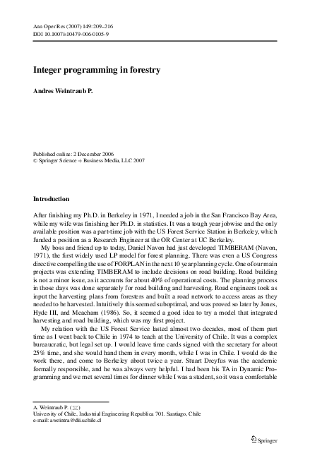 Integer programming in forestry