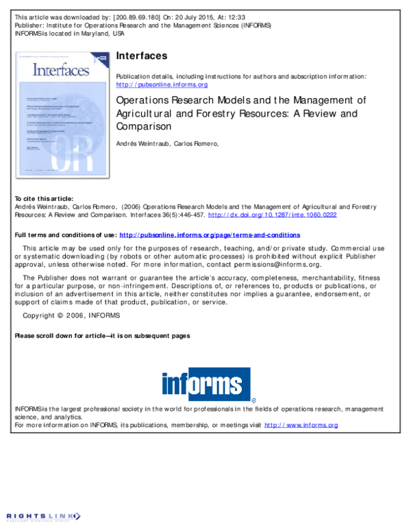 (PDF) Operations Research Models and the Management of Agricultural and ...