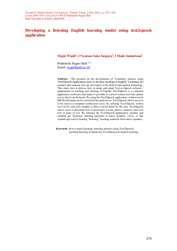 (PDF) Developing a listening English learning model using text2speech application
