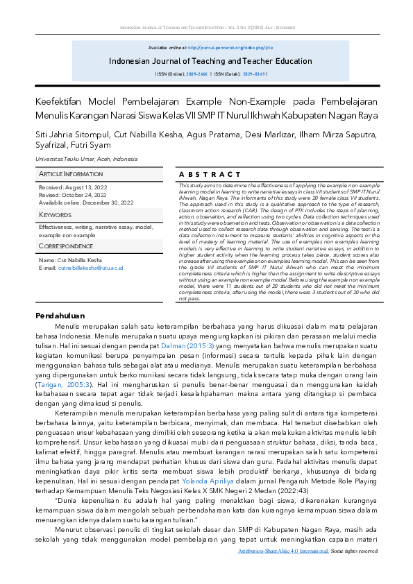 (PDF) Keefektifan Model Pembelajaran Example Non-Example pada ...