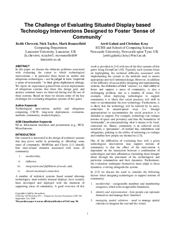 (PDF) The Challenge of Evaluating Situated Display Based Technology ...