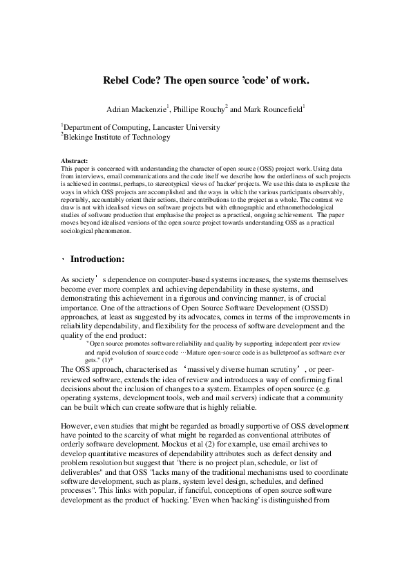(PDF) Rebel Code? The Open Source'Code'of Work