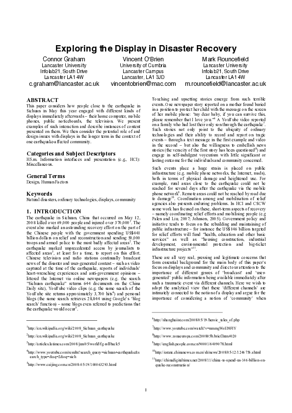 (PDF) Exploring the Display in Disaster Recovery