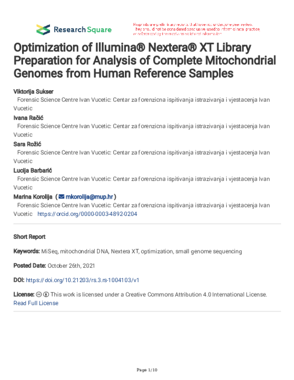 (PDF) Optimization of Illumina® Nextera® XT Library Preparation for ...