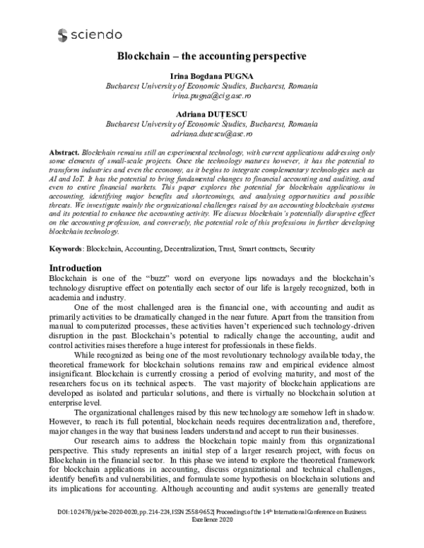 (PDF) Blockchain – the accounting perspective