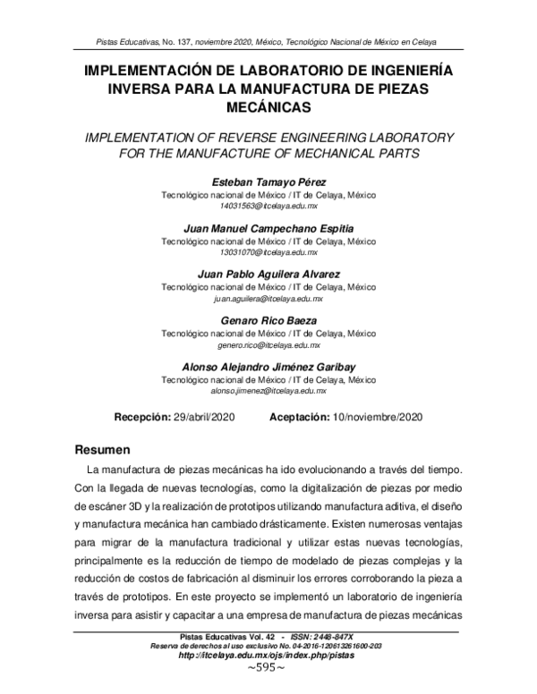 (PDF) Implementación De Laboratorio De Ingeniería Inversa Para La Manufactura De Piezas ...