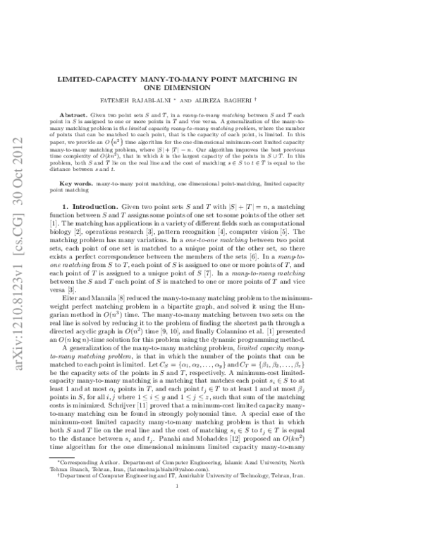 (PDF) Limited-Capacity Many-To-Many Point Matching in One Dimension