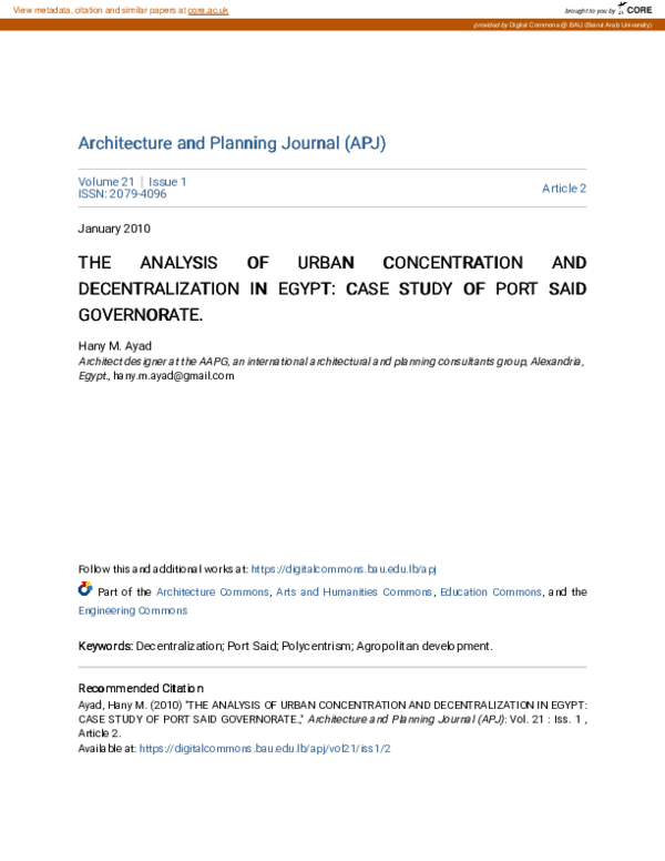 (PDF) The Analysis of Urban Concentration and Decentralization in Egypt ...