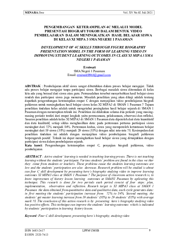 (PDF) Pengembangan Keterampilan 4C Melalui Model Presentasi Biografi Tokoh Dalam Bentuk Video ...